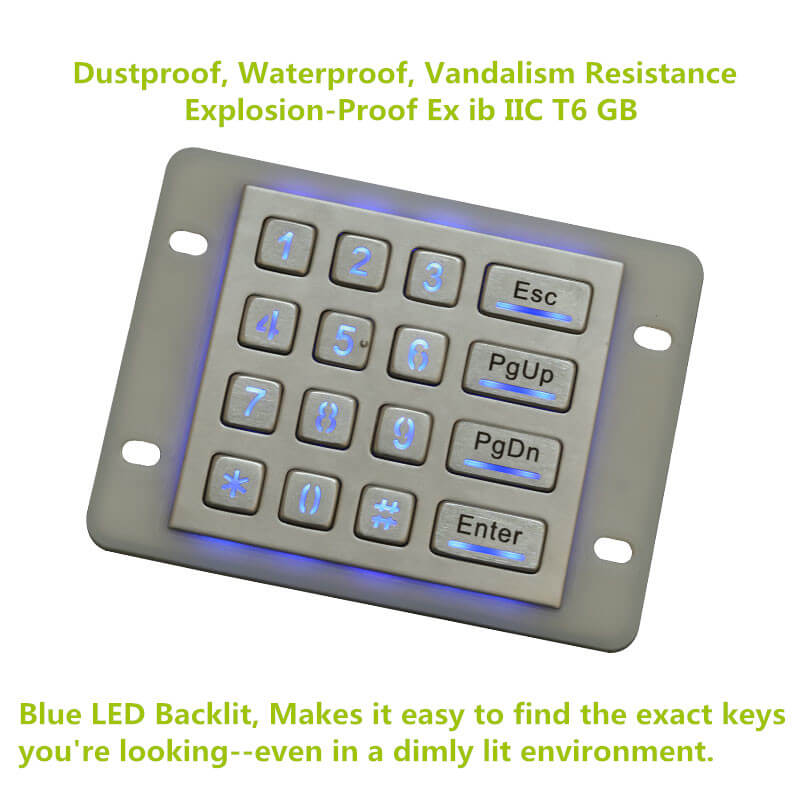 IP68 highest waterproof rating 16Keys Industrial Metal Keypad for for ...
